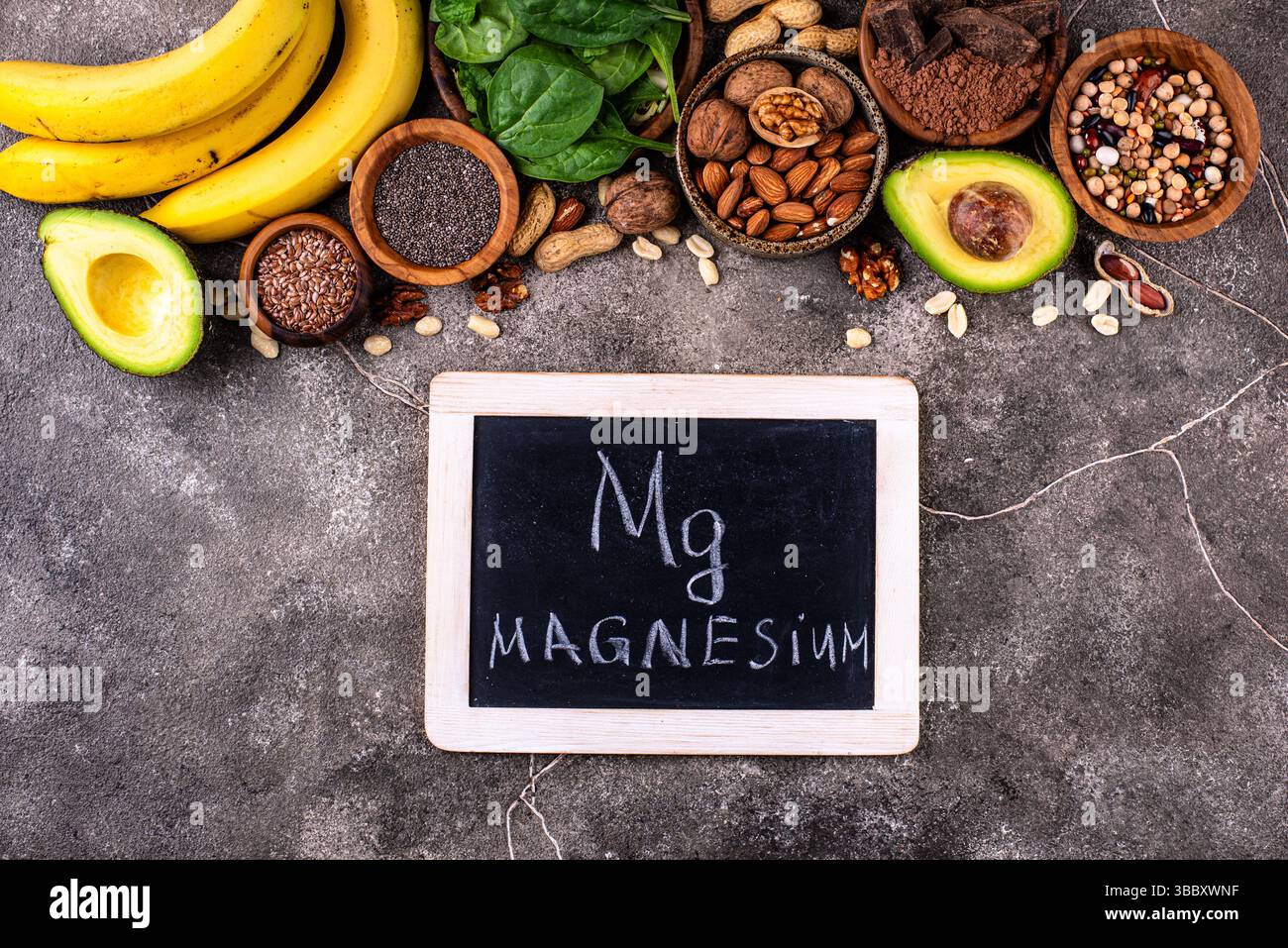 Products containing natural magnesium Mg Stock Photo - Alamy