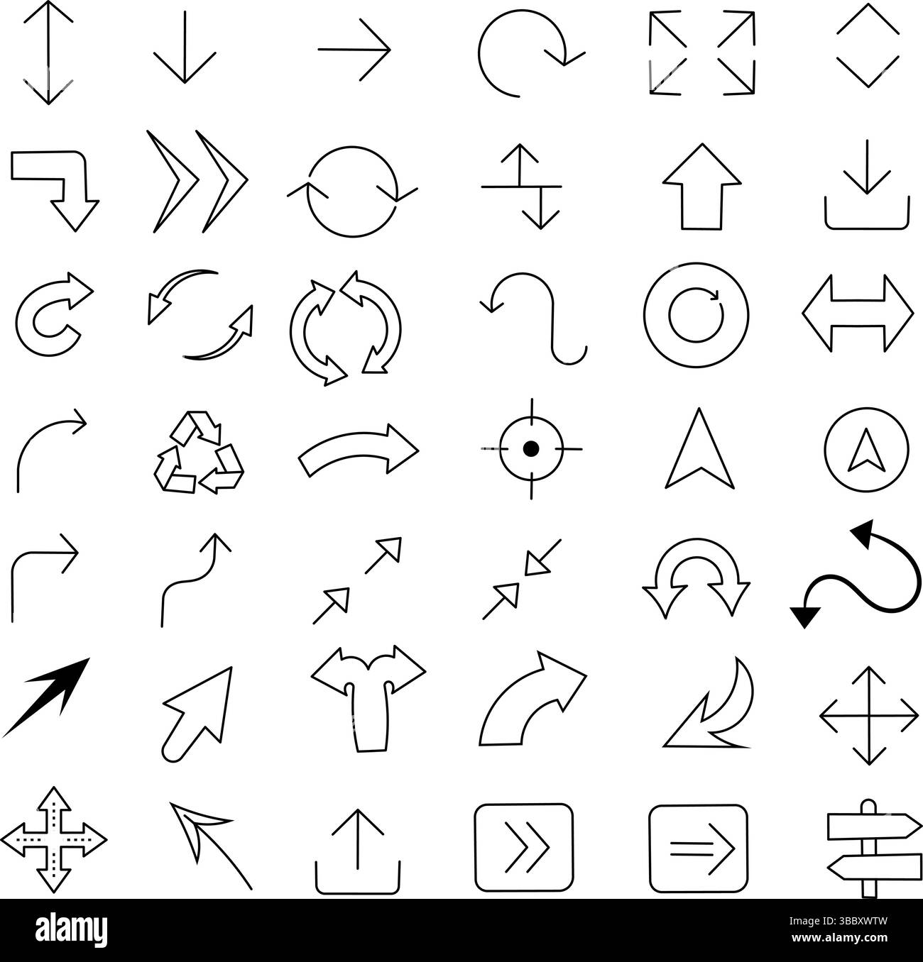 42 Arrow and Direction Icons - Line Style Navigation, Movement and Interface Symbols Stock ...