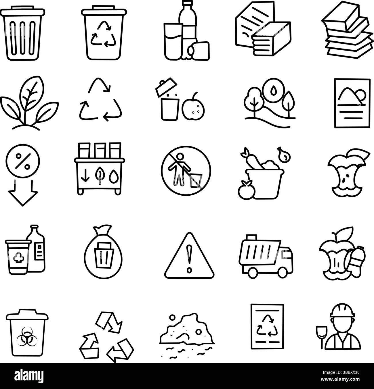 Waste Management Line Icon Set – 25 Unique Vector Symbols Stock Vector ...
