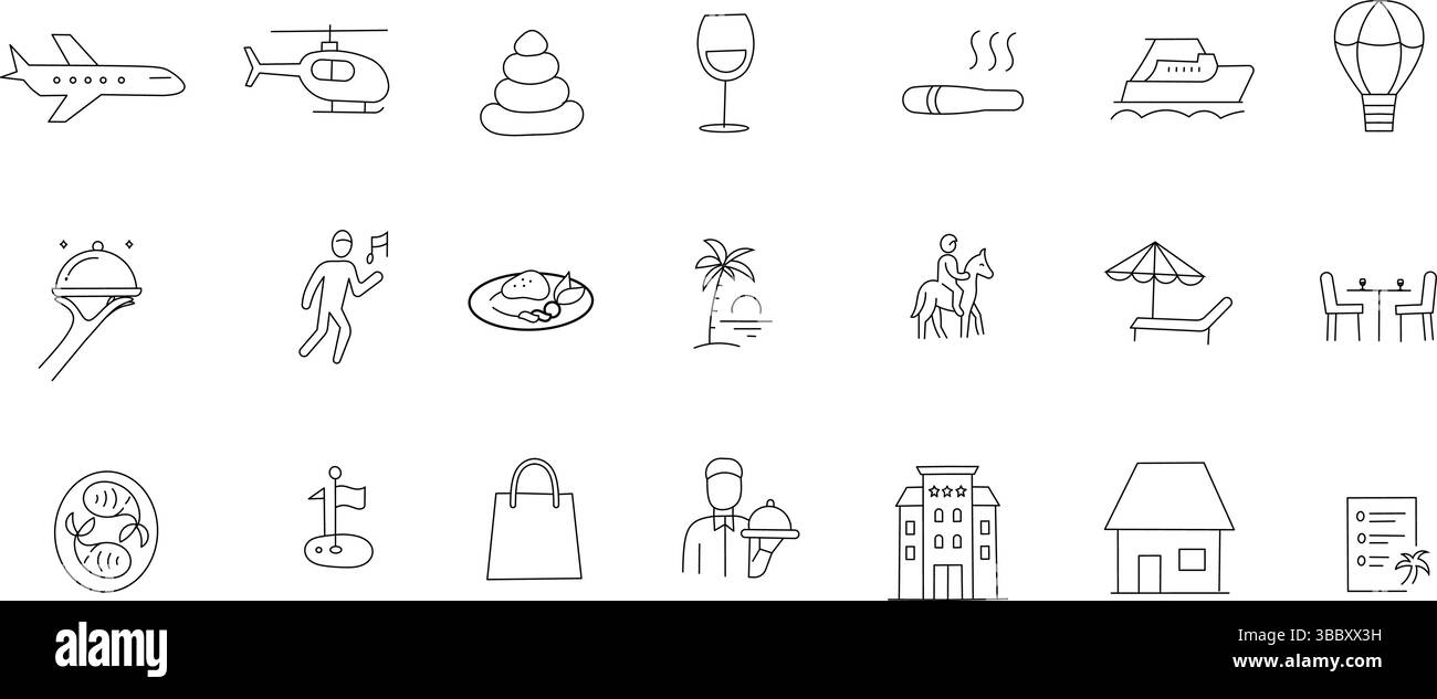 Luxury Travel Line Icons – Minimal Outline Vector Set Stock Vector ...