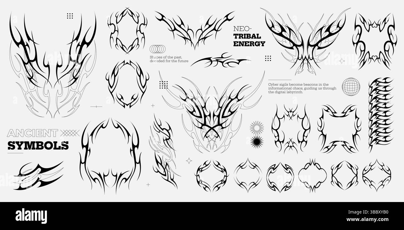 Tribal shape cover. Y2k cyber gothic abstract neo-tribal frames with ...