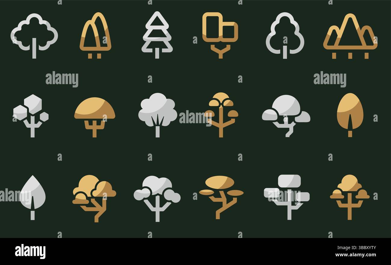 Tree luxury logo. Pines and oak trees with leaves emblem, abstract ...