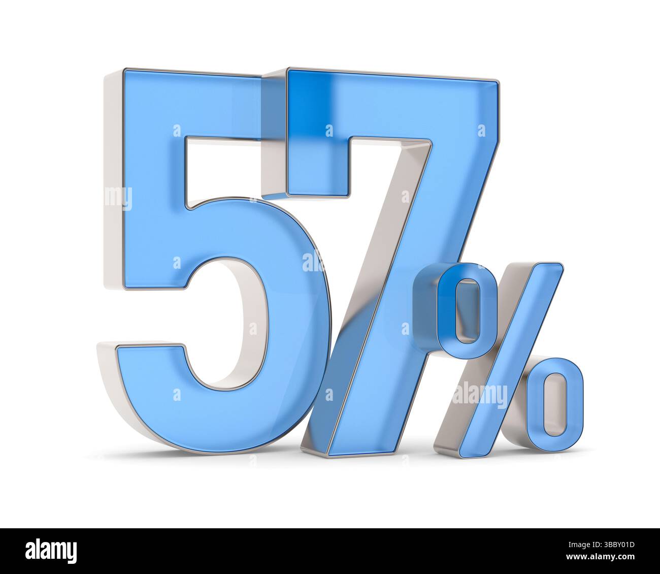 Fifty seven percent on white background. Isolated 3D illustration Stock ...