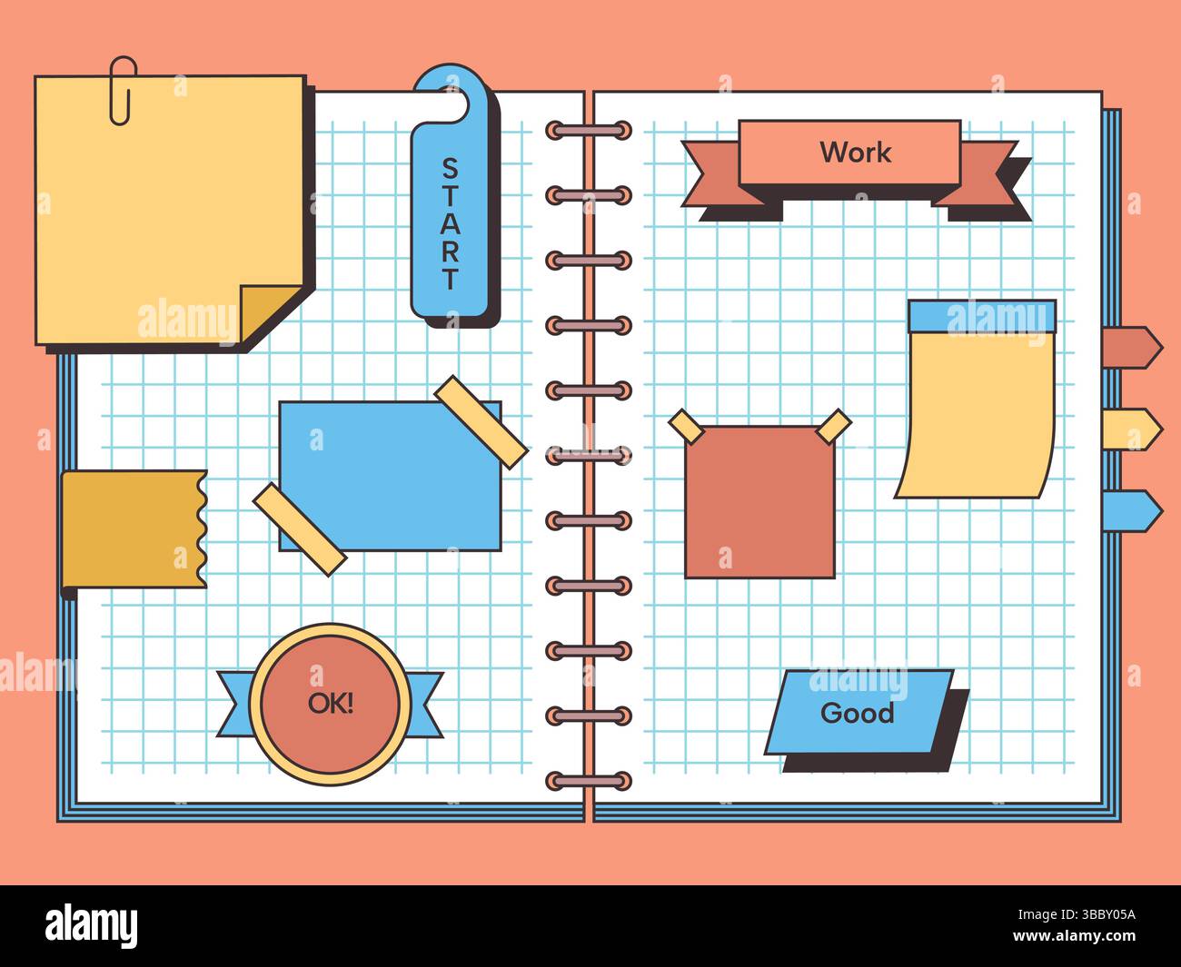 Diary with memo. Blank paper note memo, empty notebook message sheets ...