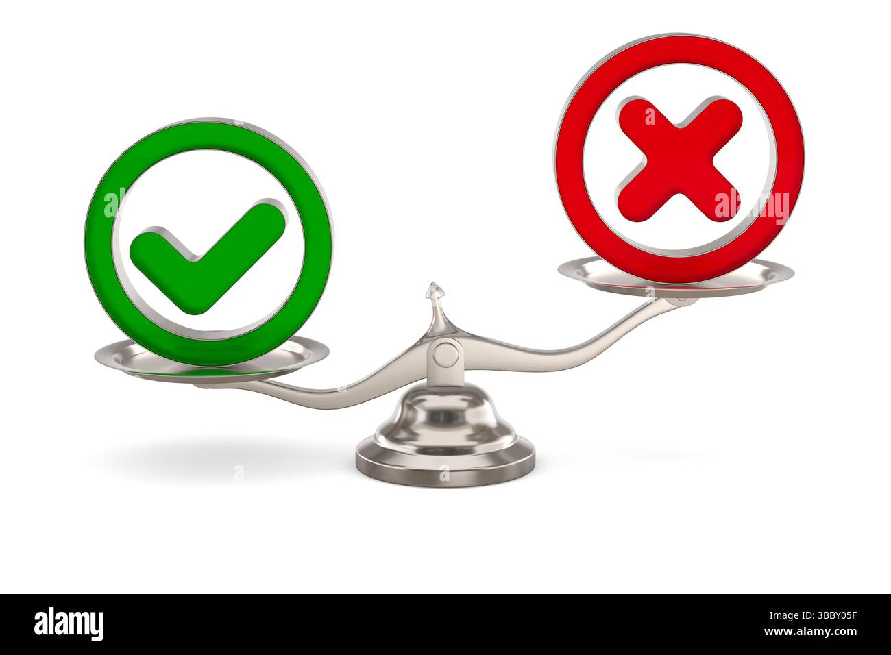 Rejection sign and check mark on scale. White background. Isolated 3D ...