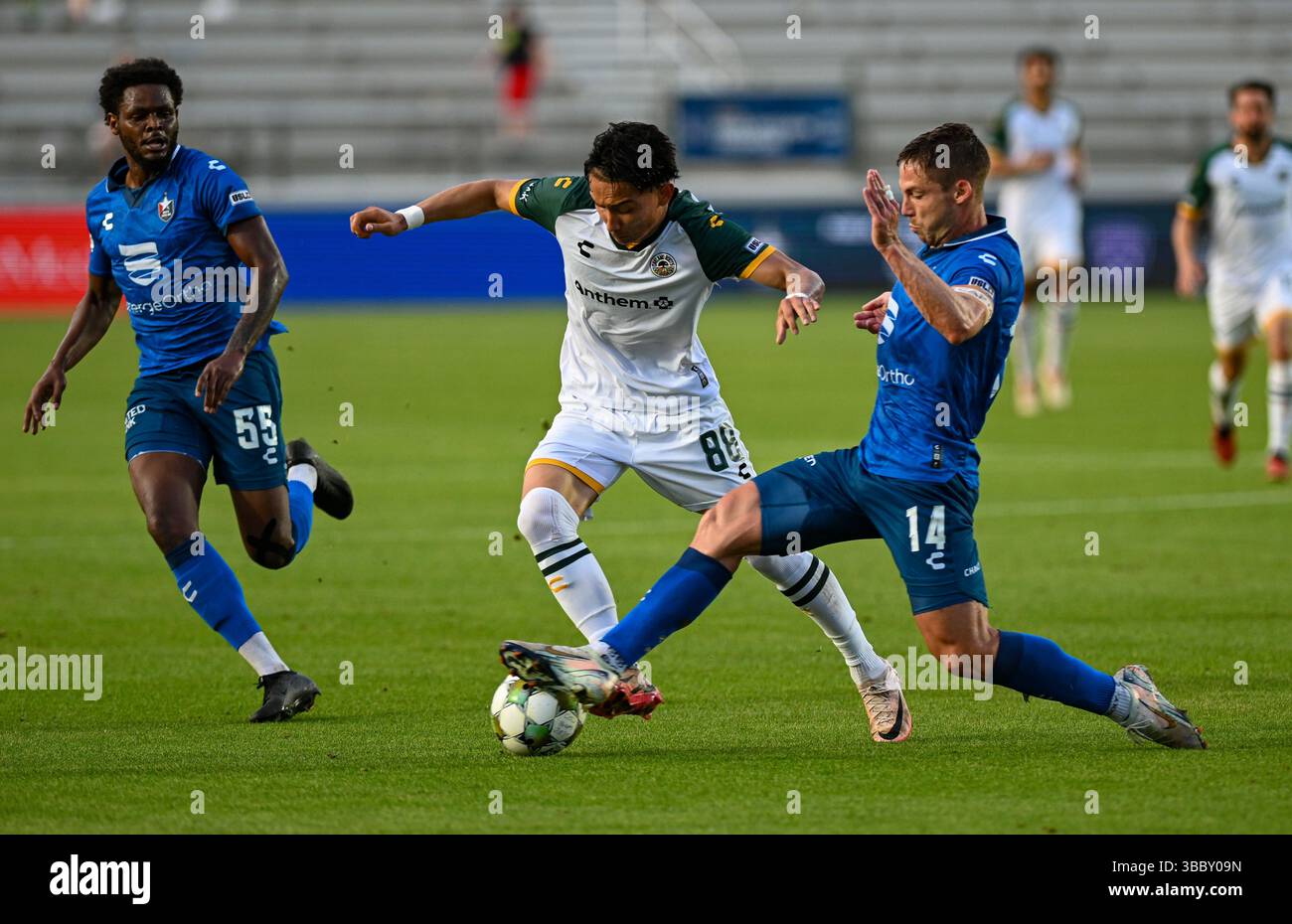 Durham, North Carolina, USA. 16th May, 2025. Oakland Roots defender ...