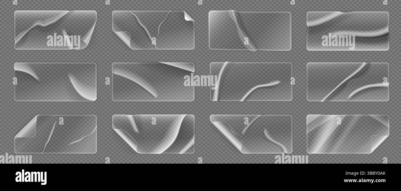 Transparent plastic sticker. Realistic adhesive tape, clear cellophane ...