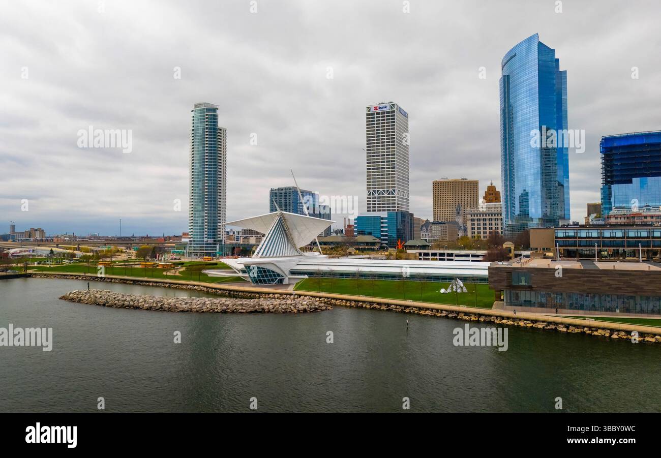 Milwaukee Wisconsin city skyline with modern skyscrapers captured from ...