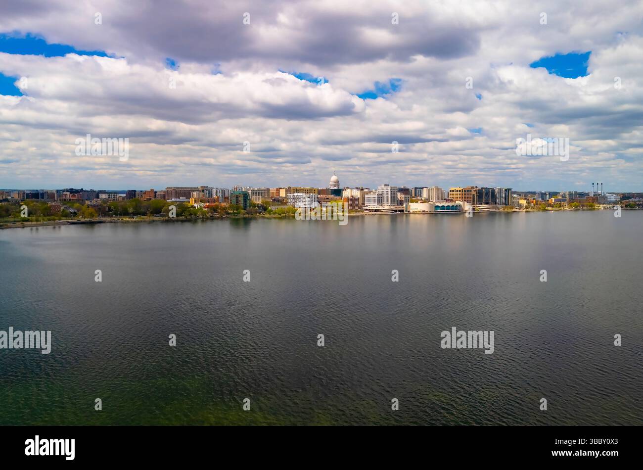 Panoramic Madison Wisconsin skyline with State Capitol and modern ...