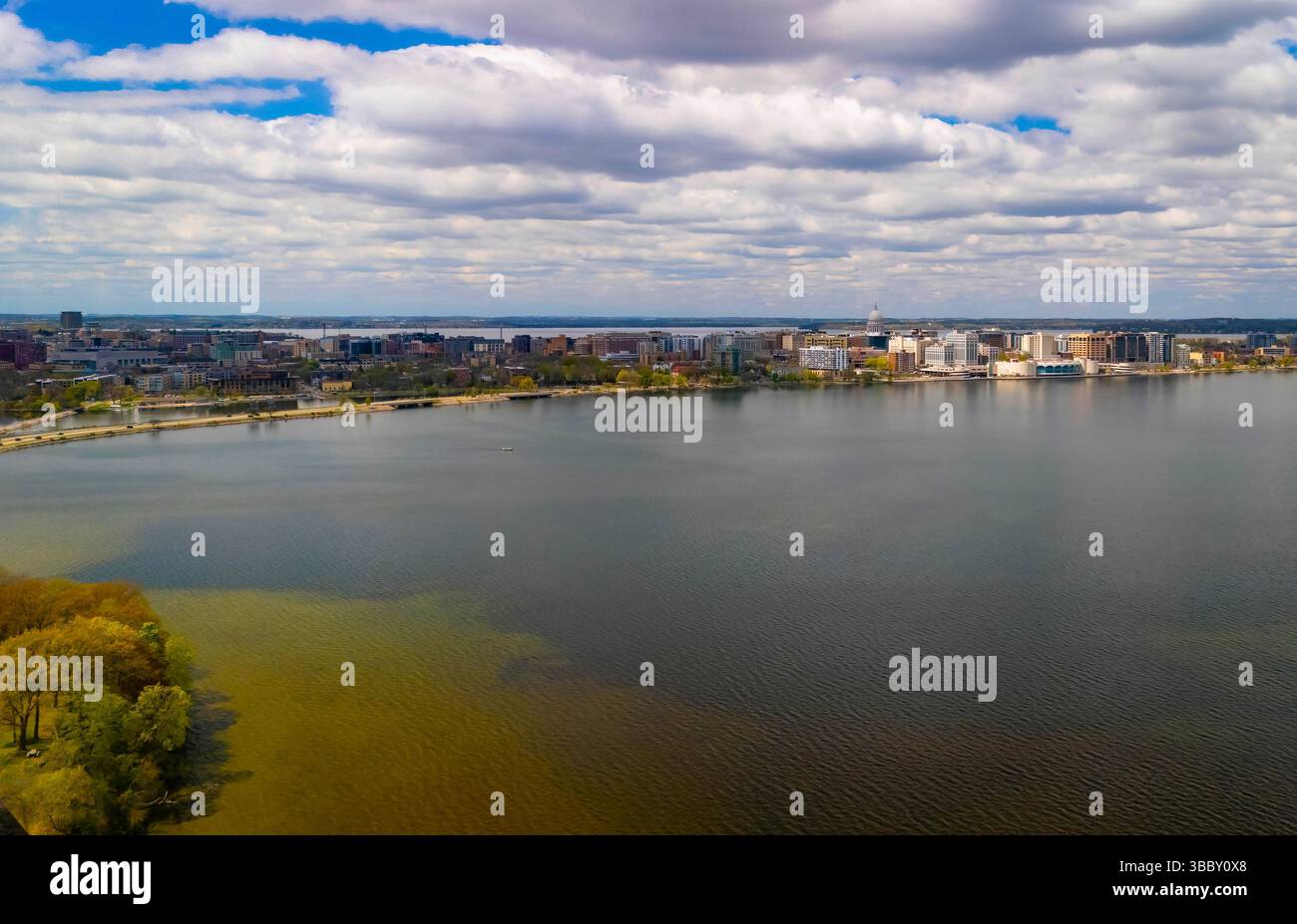 Panoramic Madison Wisconsin skyline with State Capitol and modern ...