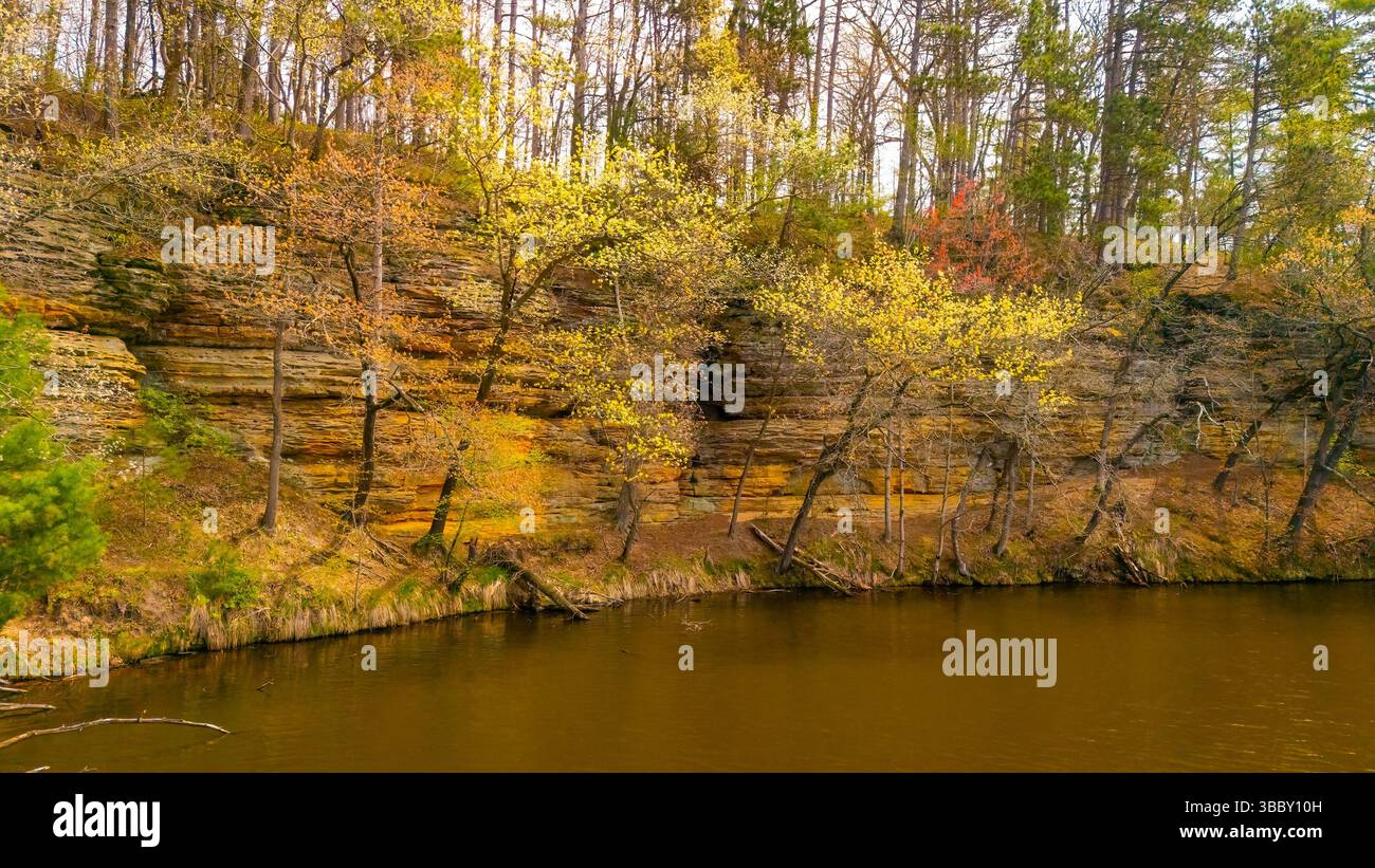 View of Mirror Lake State Park in Wisconsin capturing Echo Rock scenic ...
