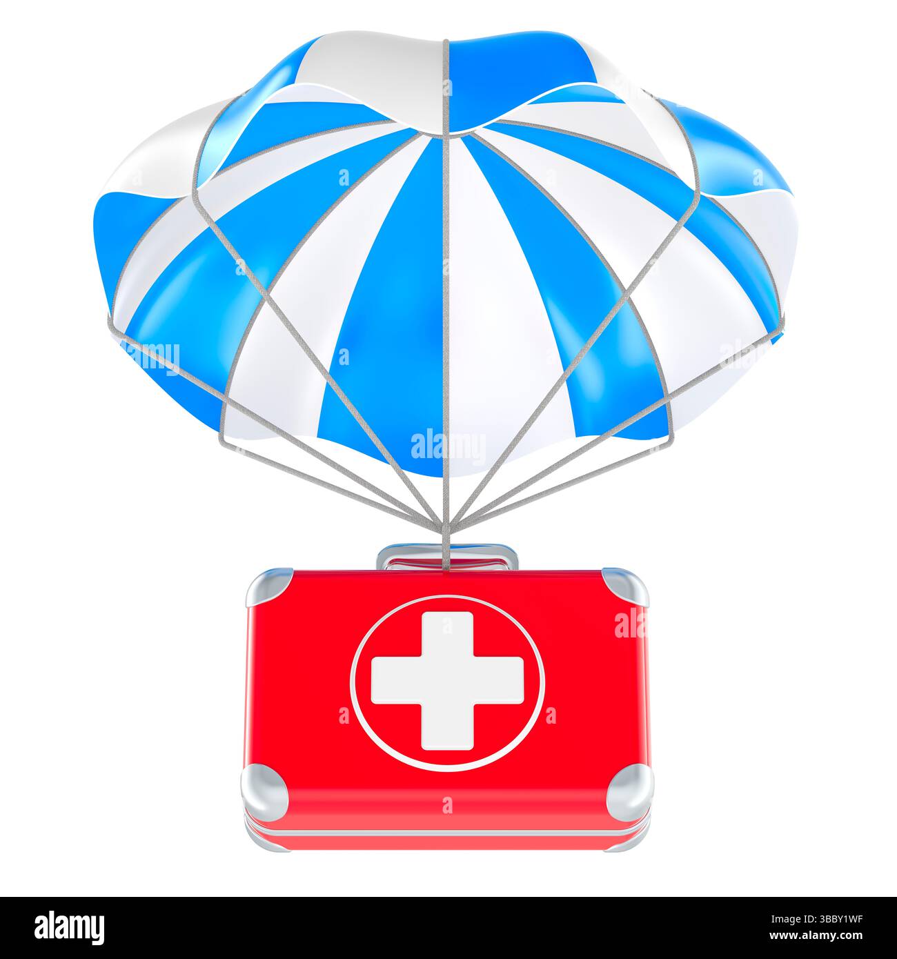Parachute with First Aid Kit. 3D rendering isolated on white background ...