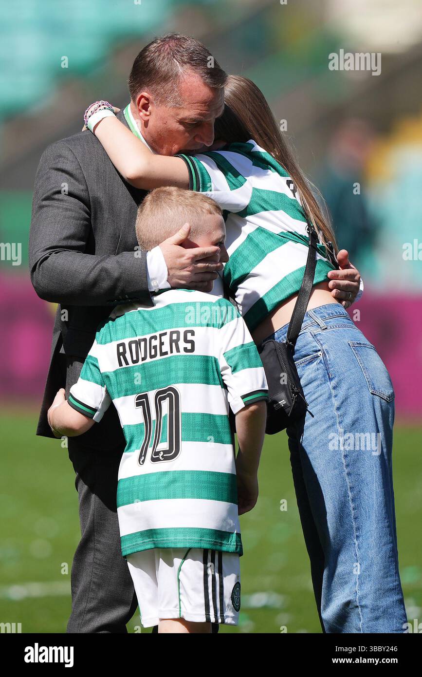 Celtic manager Brendan Rodgers celebrates with his family, after the ...