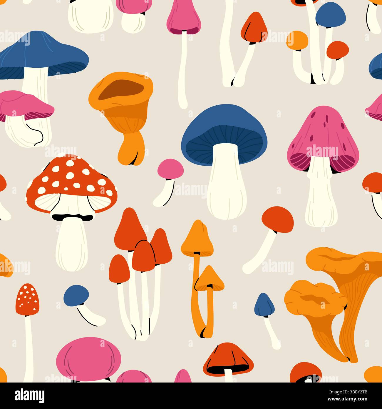 Autumn mushrooms pattern. Fall forest cartoon mushroom seamless print ...