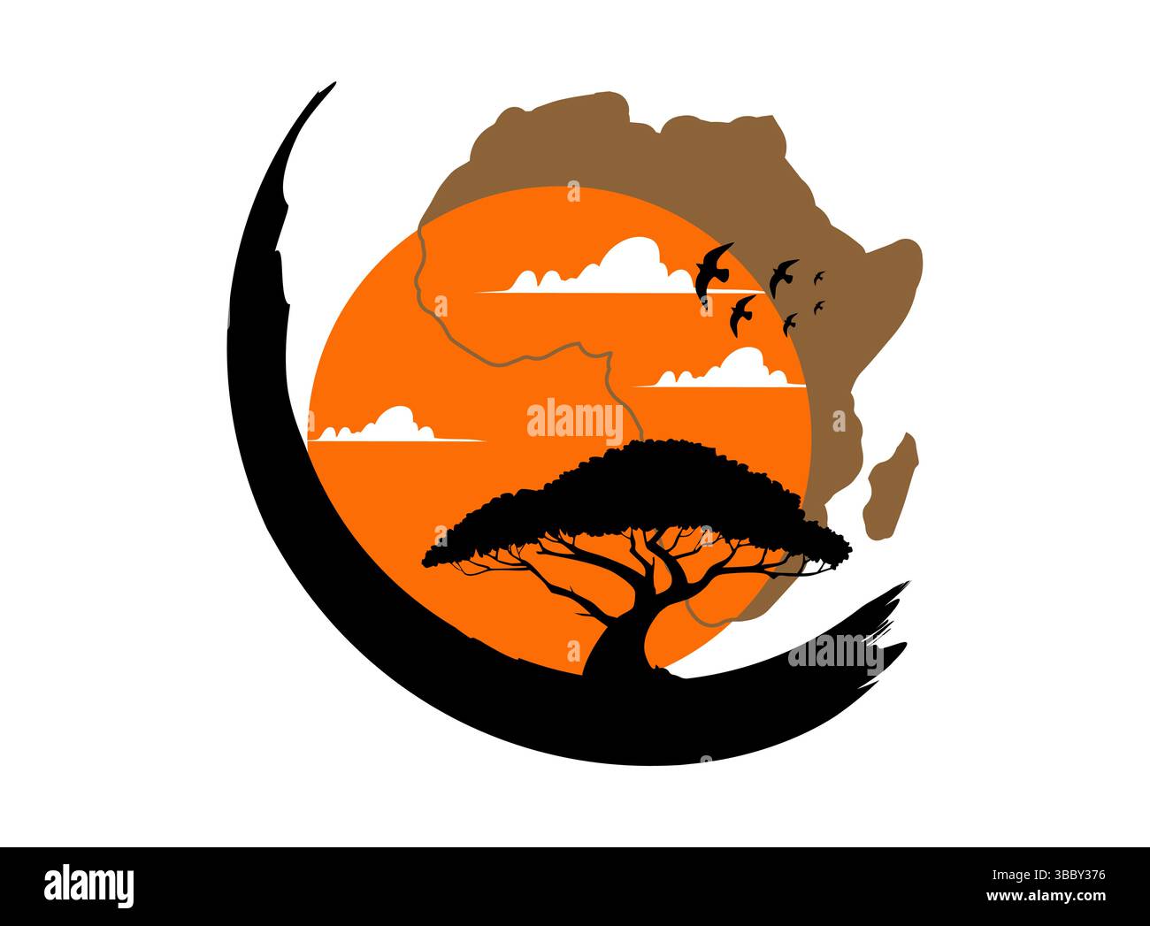 African circle logo, Acacia tree icon silhouette, Africa map sign on ...