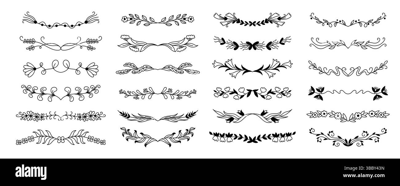Flourish ornament decor line. Decorative floral text dividers, vintage ...