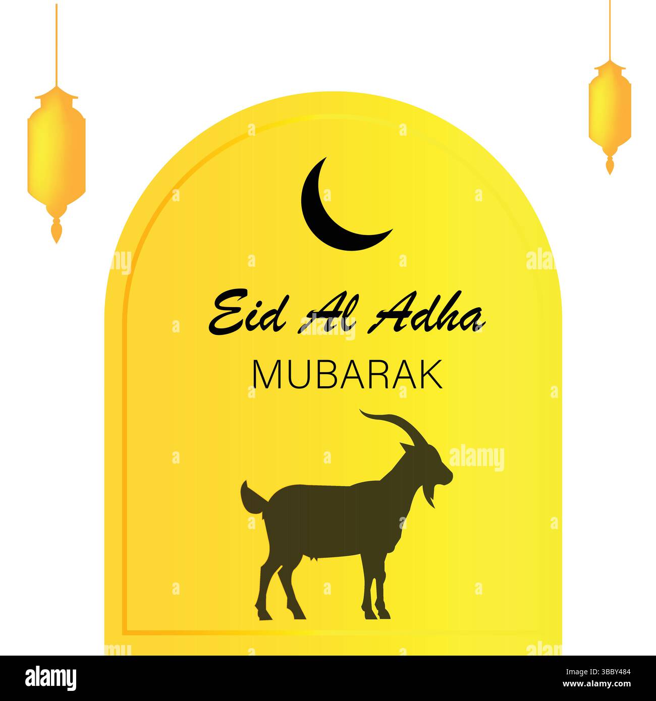 Minimalist Eid Al Adha Card with Yellow Arch and Goat Silhouette Stock ...