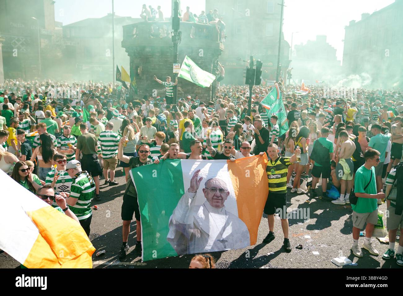 Celtic fans celebrate outside Celtic Park following the William Hill ...