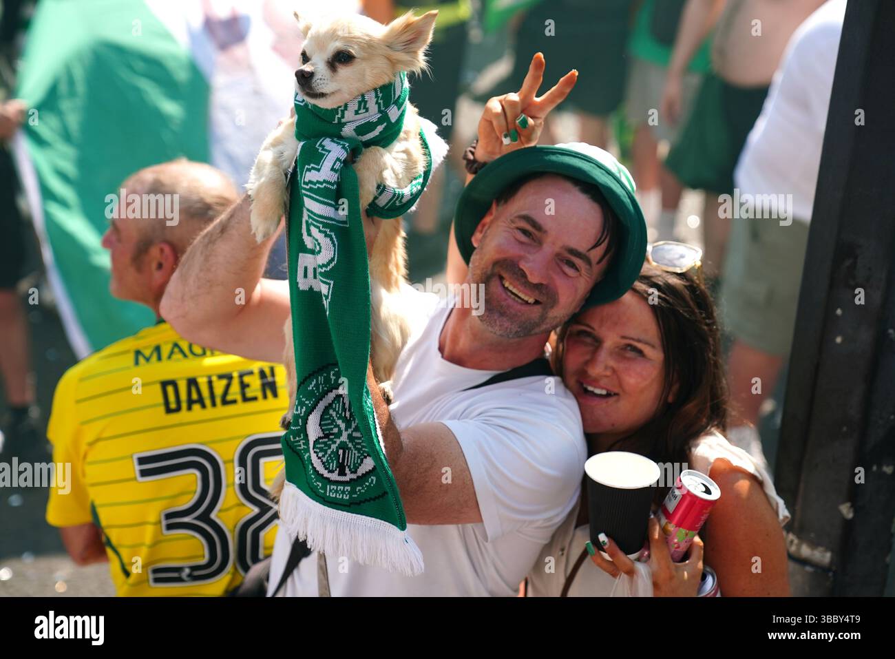 Celtic fans celebrate outside Celtic Park following the William Hill ...