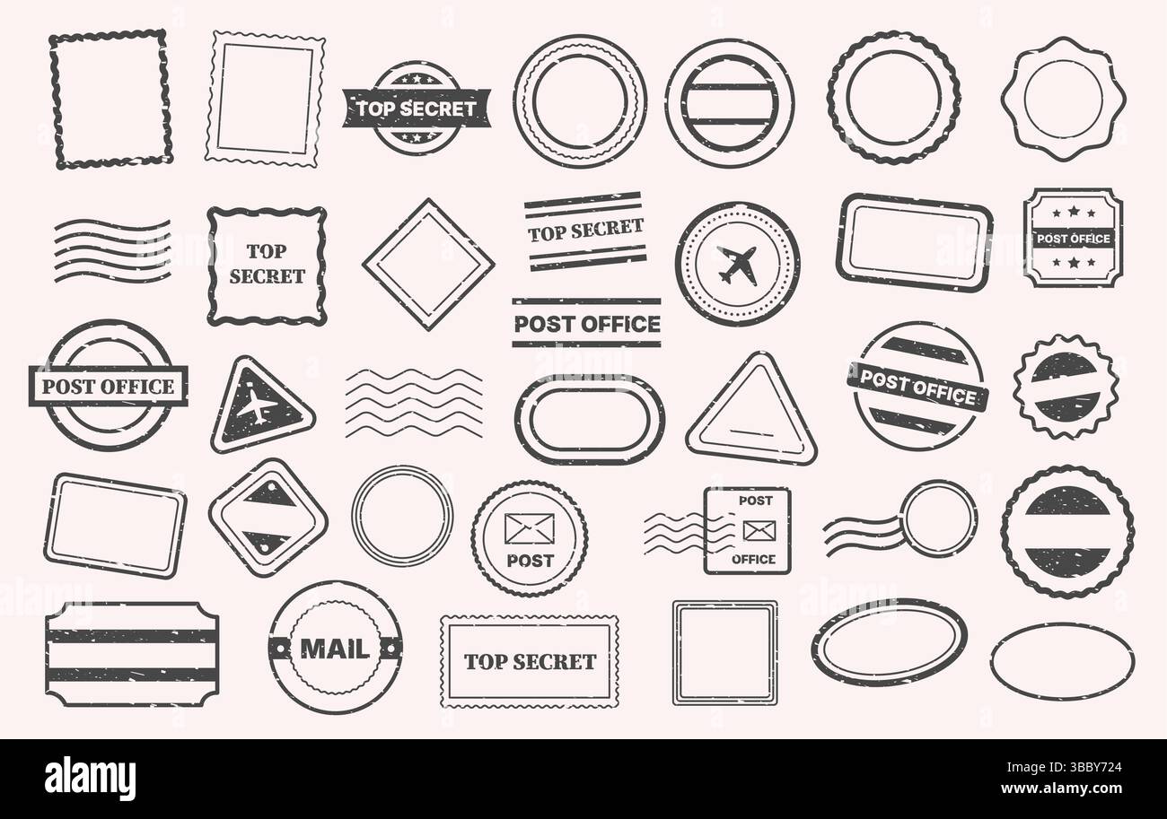 Postal stamp. Vintage travel postmark seal collection with different ...