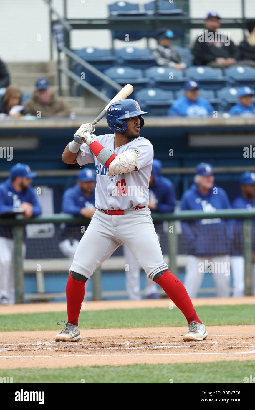 Carlos Franco (10) of the Stockton Ports bats against the Rancho ...