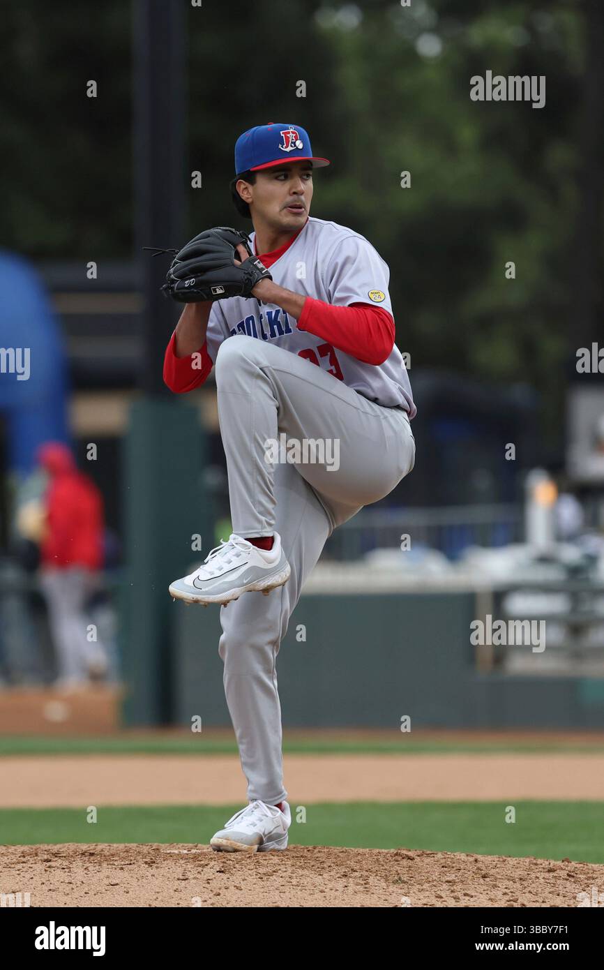 Jose Dicochea (23) of the Stockton Ports pitches against the Rancho ...