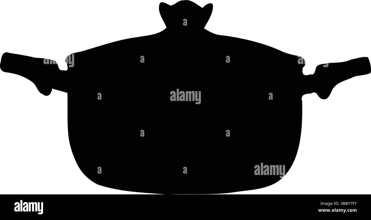 Silhouette of a cooking pot with handles and a lid, essential kitchen ...