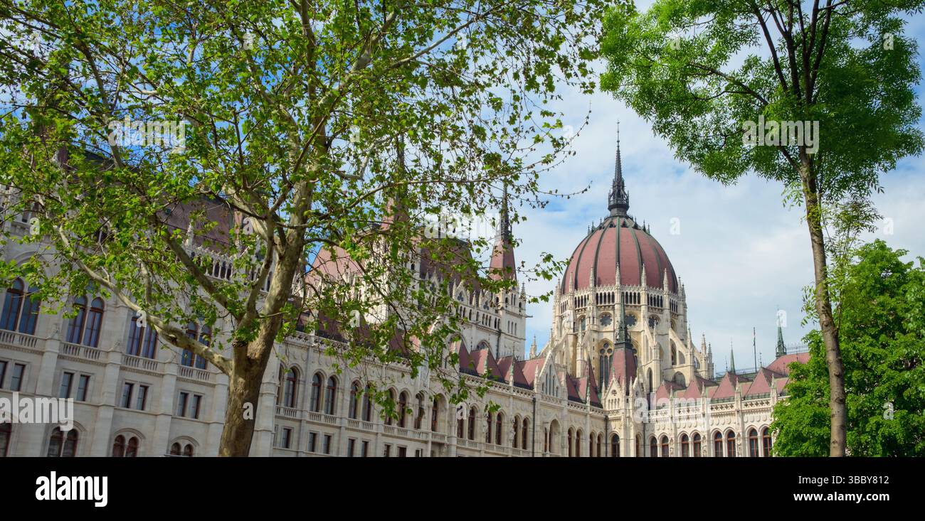 A beautiful day in Budapest showcases the iconic Hungarian Parliament ...