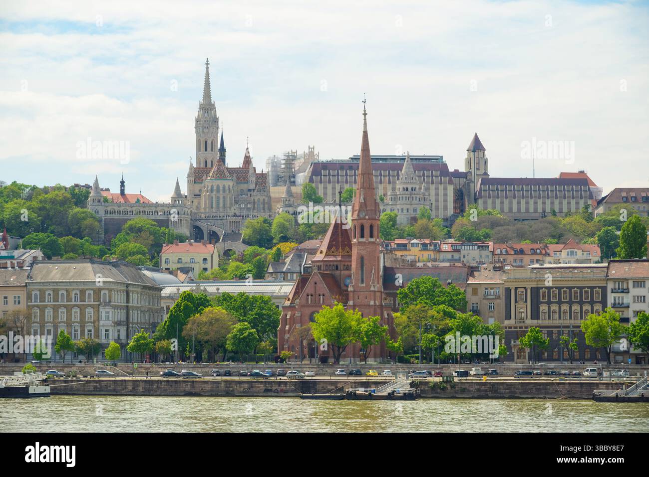 Iconic structures rise against a clear sky in Budapest, Hungary. The ...