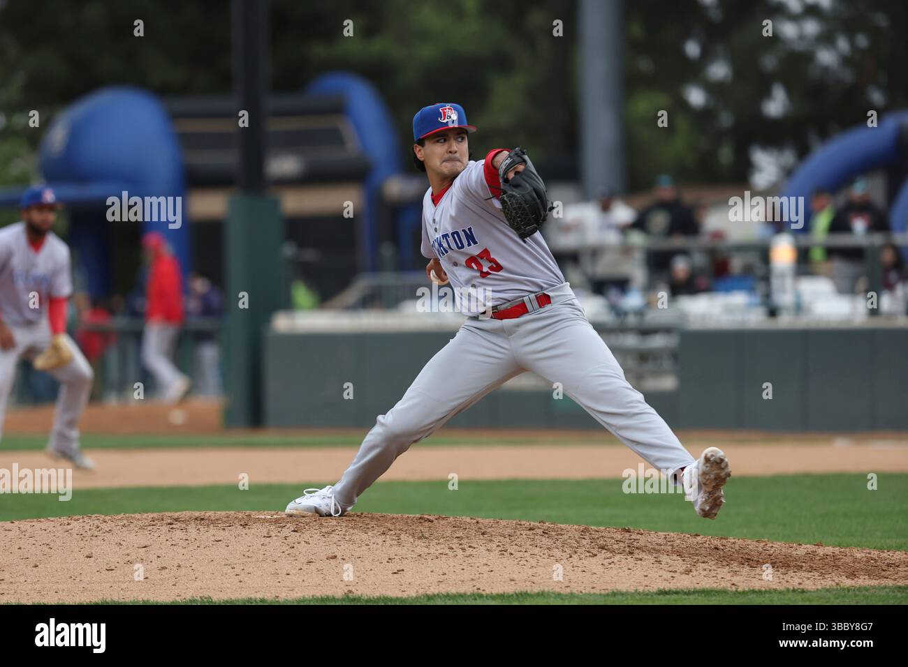 Jose Dicochea (23) of the Stockton Ports pitches against the Rancho ...