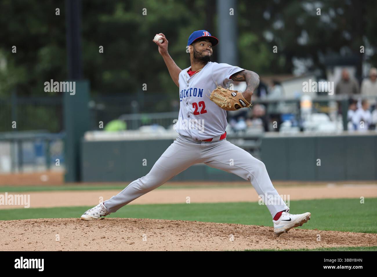 Felix Castro (22) of the Stockton Ports pitches against the Rancho ...