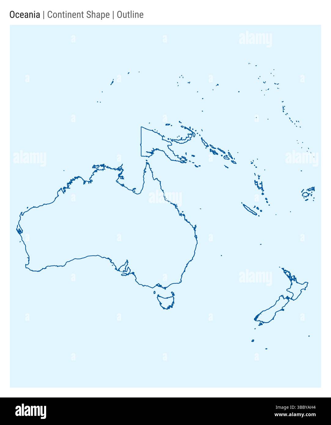 Oceania. Simple vector map. Continent shape. Outline style. Border of Oceania. Vector ...
