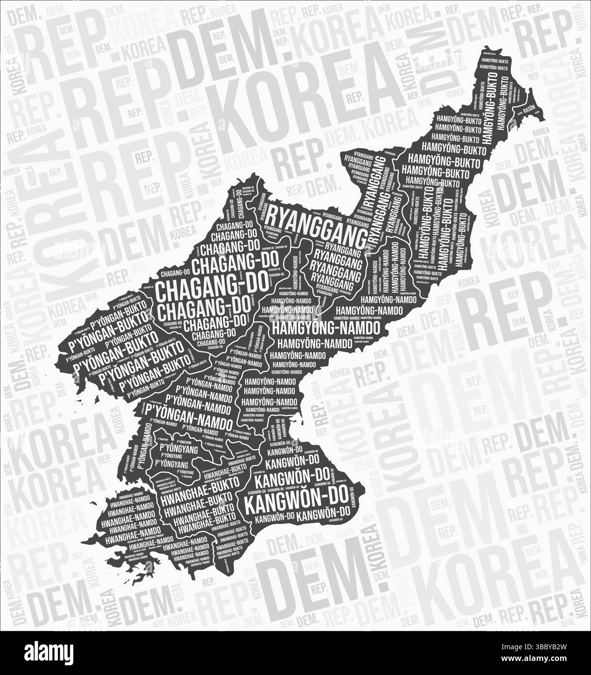 Dem. Rep. Korea regions map word cloud. Dem. Rep. Korea region names ...