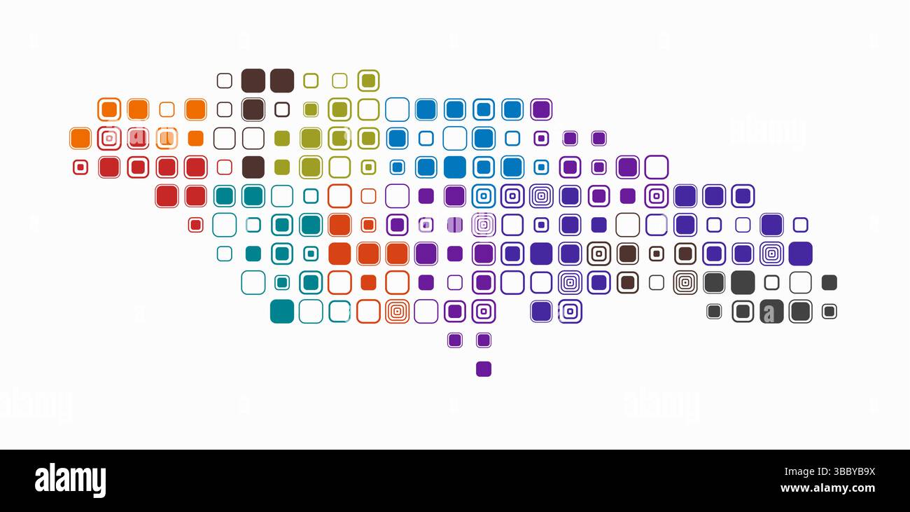 Jamaica, shape of the country built of colored cells. Digital style map ...