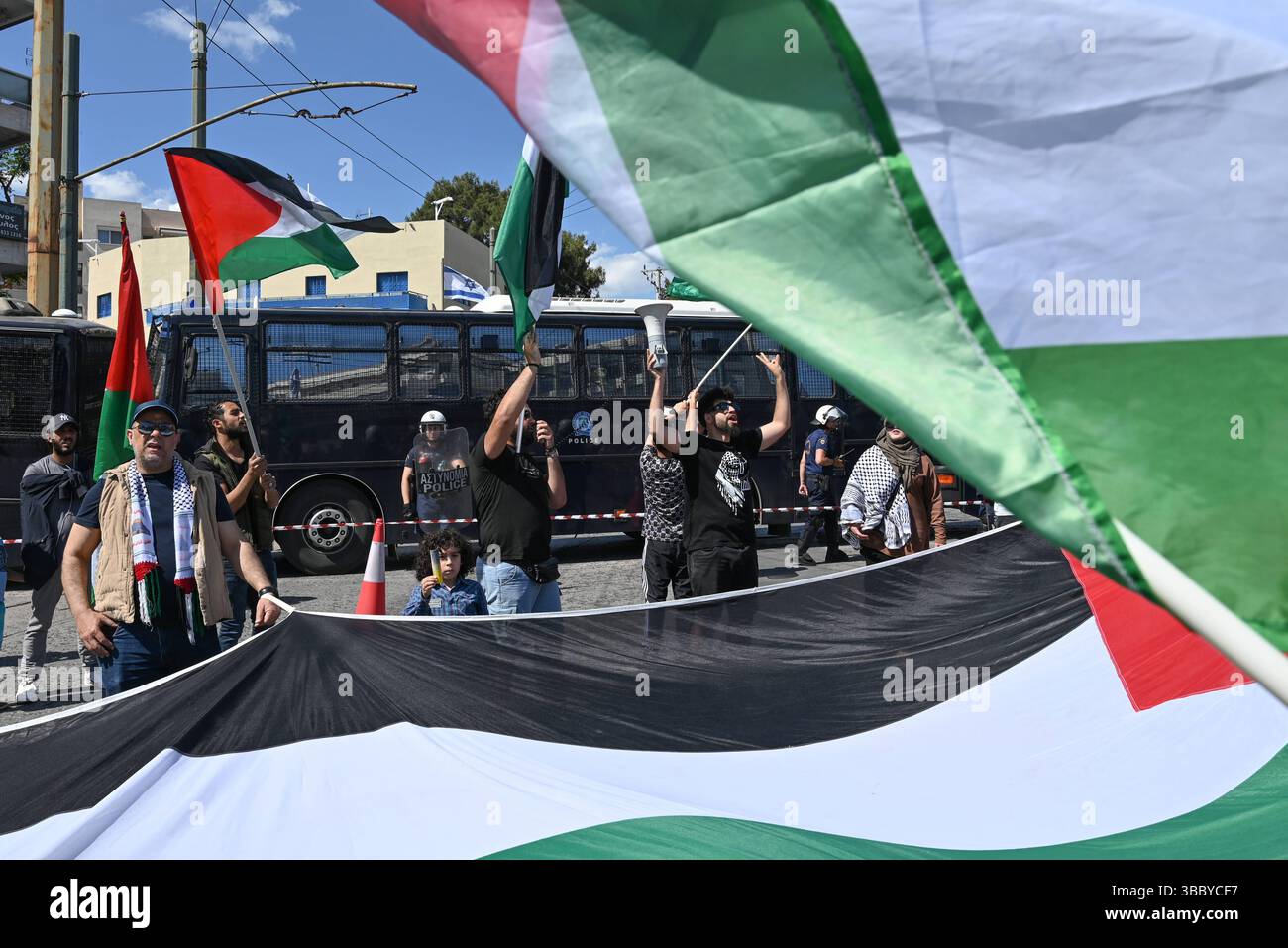 Commemoration of Nakba Day in Athens Protesters march in front of the ...