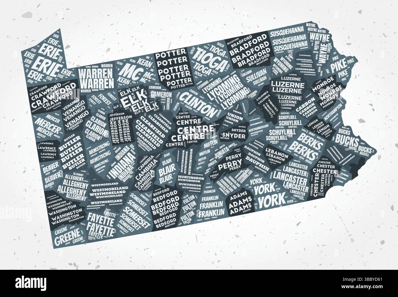 Pennsylvania counties word clouds. State shape on textured background ...