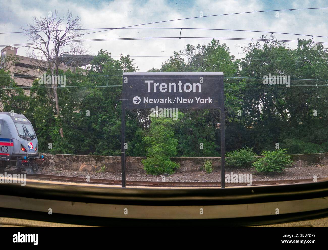 Station sign from thewindow of an Amtrak train Stock Photo - Alamy