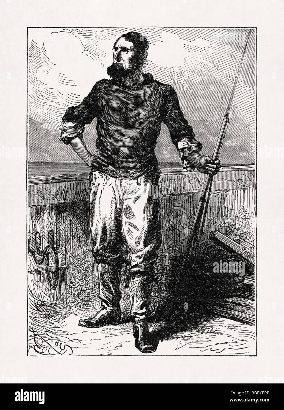 Illustration by Edouard Riou depicting Ned Land from the book "Twenty ...