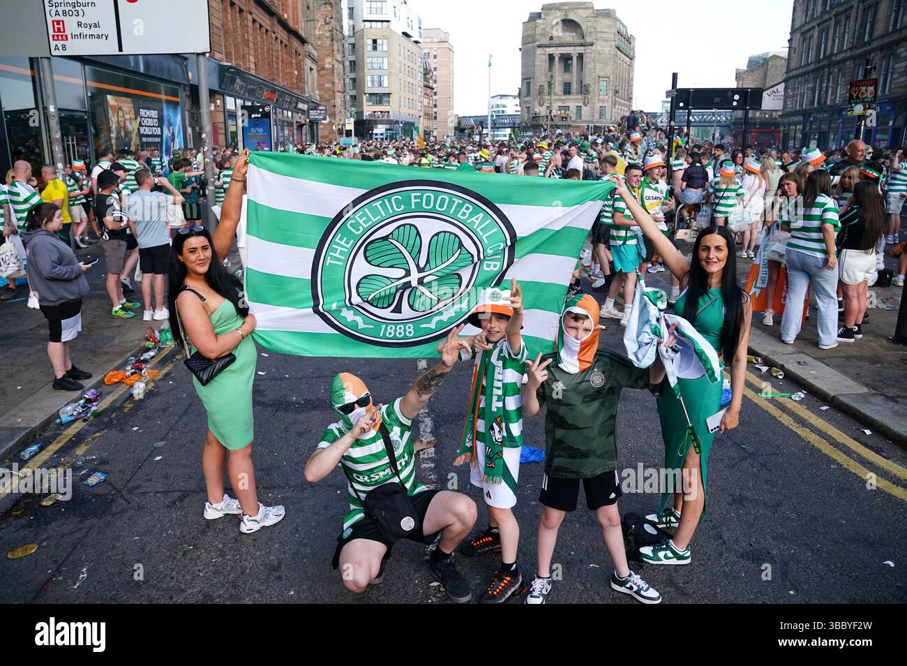 Celtic fans celebrate outside Celtic Park following the William Hill ...