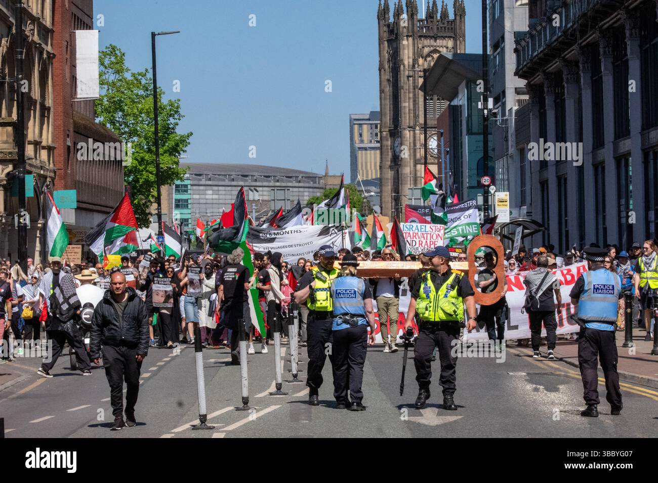 Manchester, UK. 17th May 2025. Pro Palestine activists mark Nakba 77 ...