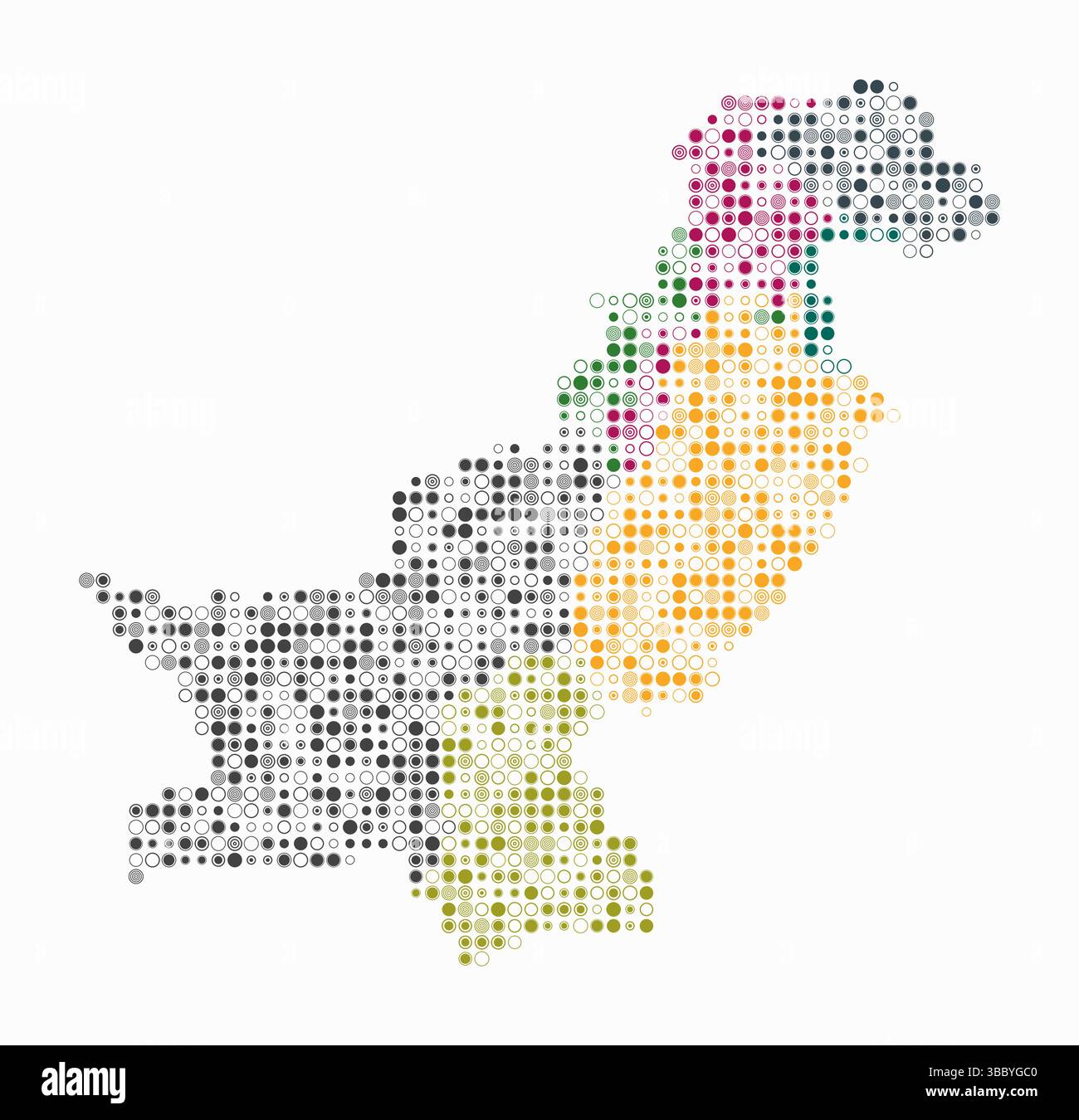 Pakistan, shape of the country built of colored cells. Digital style ...