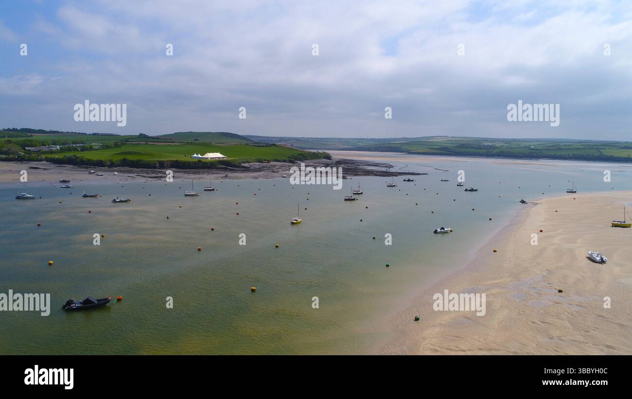 Aerial view of the moorings at Rock, Camel Estuary Cornwall Stock Photo ...