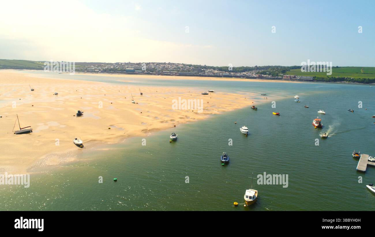 Aerial view of the moorings at Rock, Camel Estuary Cornwall Stock Photo ...