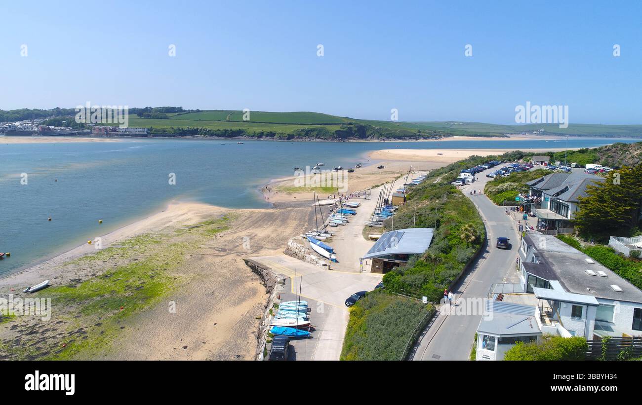 Aerial view of Rock beach, Camel estuary, Cornwall Stock Photo - Alamy