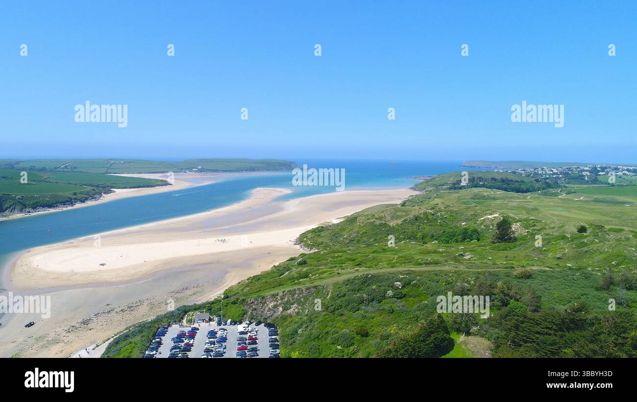 Aerial view of Rock beach, Camel estuary, Cornwall Stock Photo - Alamy