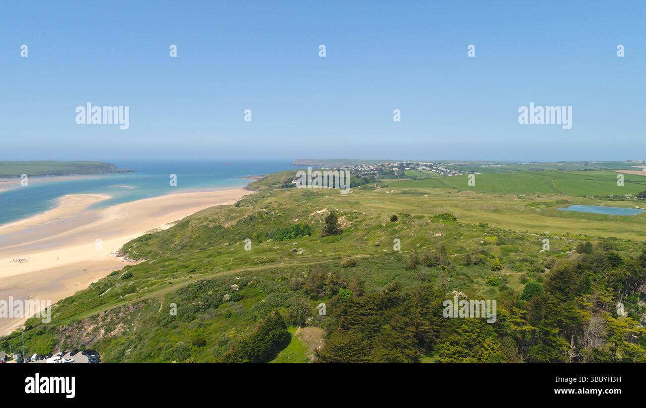 Aerial view of Rock beach, Camel estuary, Cornwall Stock Photo - Alamy