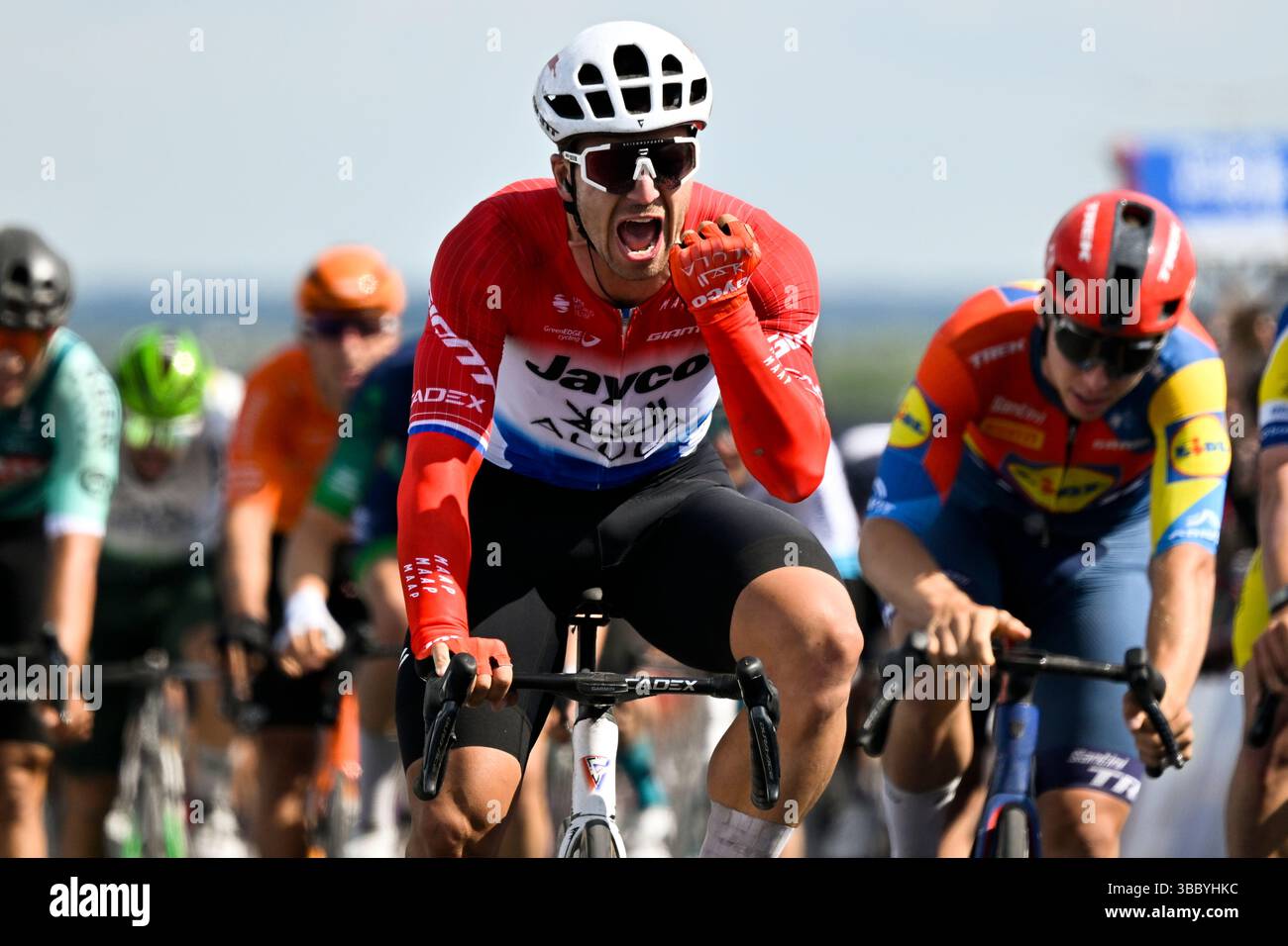 Dutch rider Dylan Groenewegen of Team Jayco Alula wins the fourth stage ...