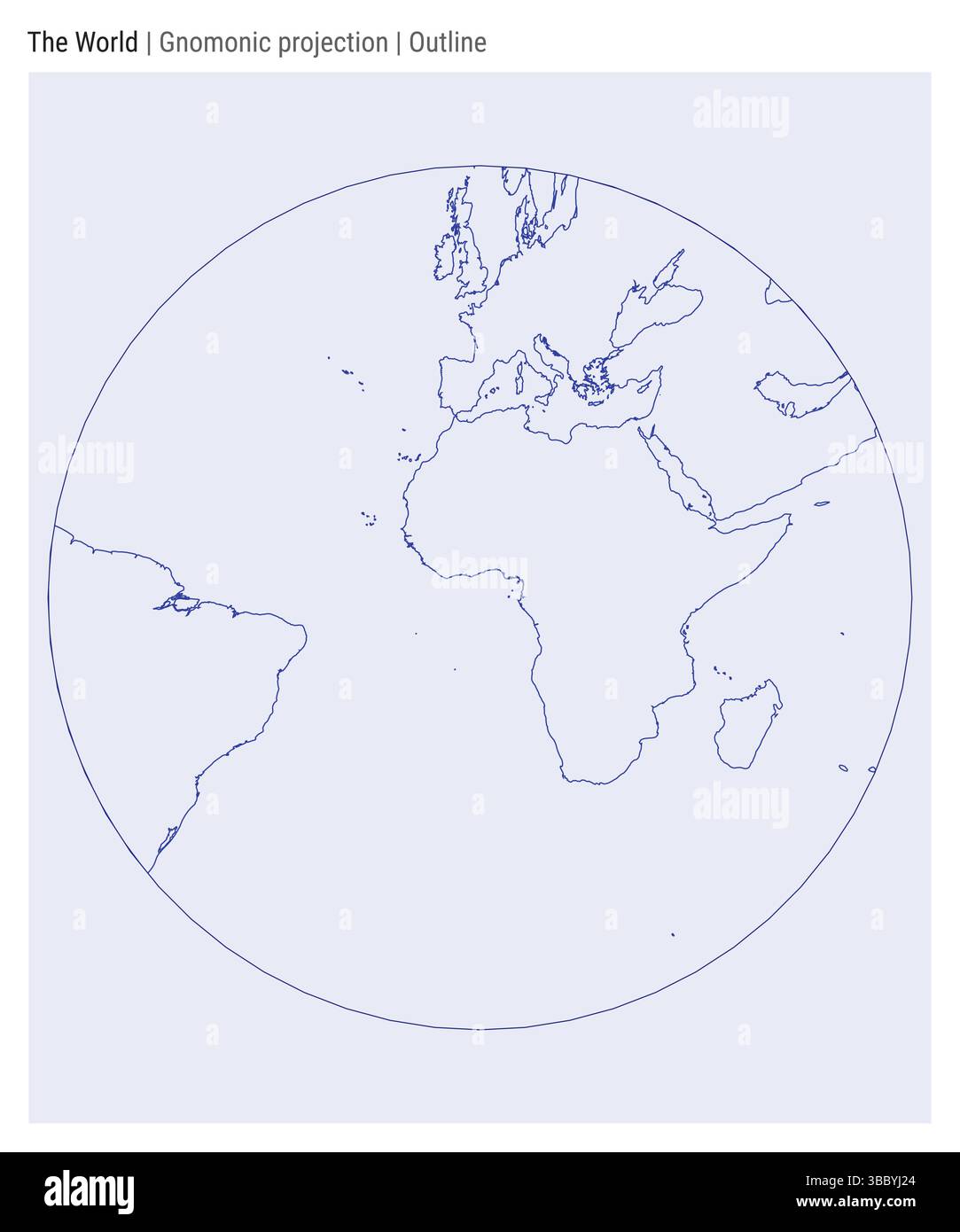 World Map. Gnomonic projection. Outline style. High Detail World map ...