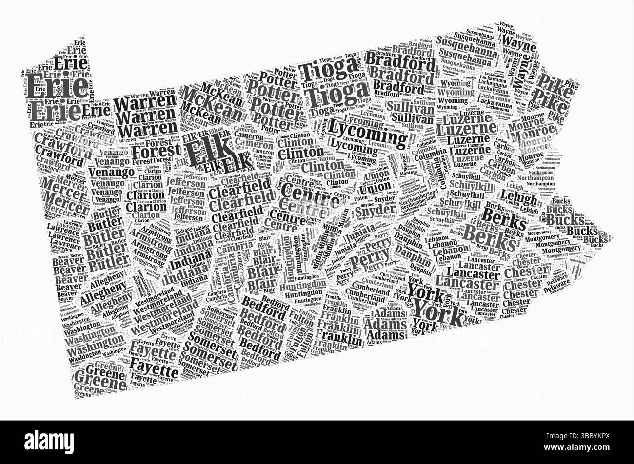 Pennsylvania text style counties. State region names word clouds in ...