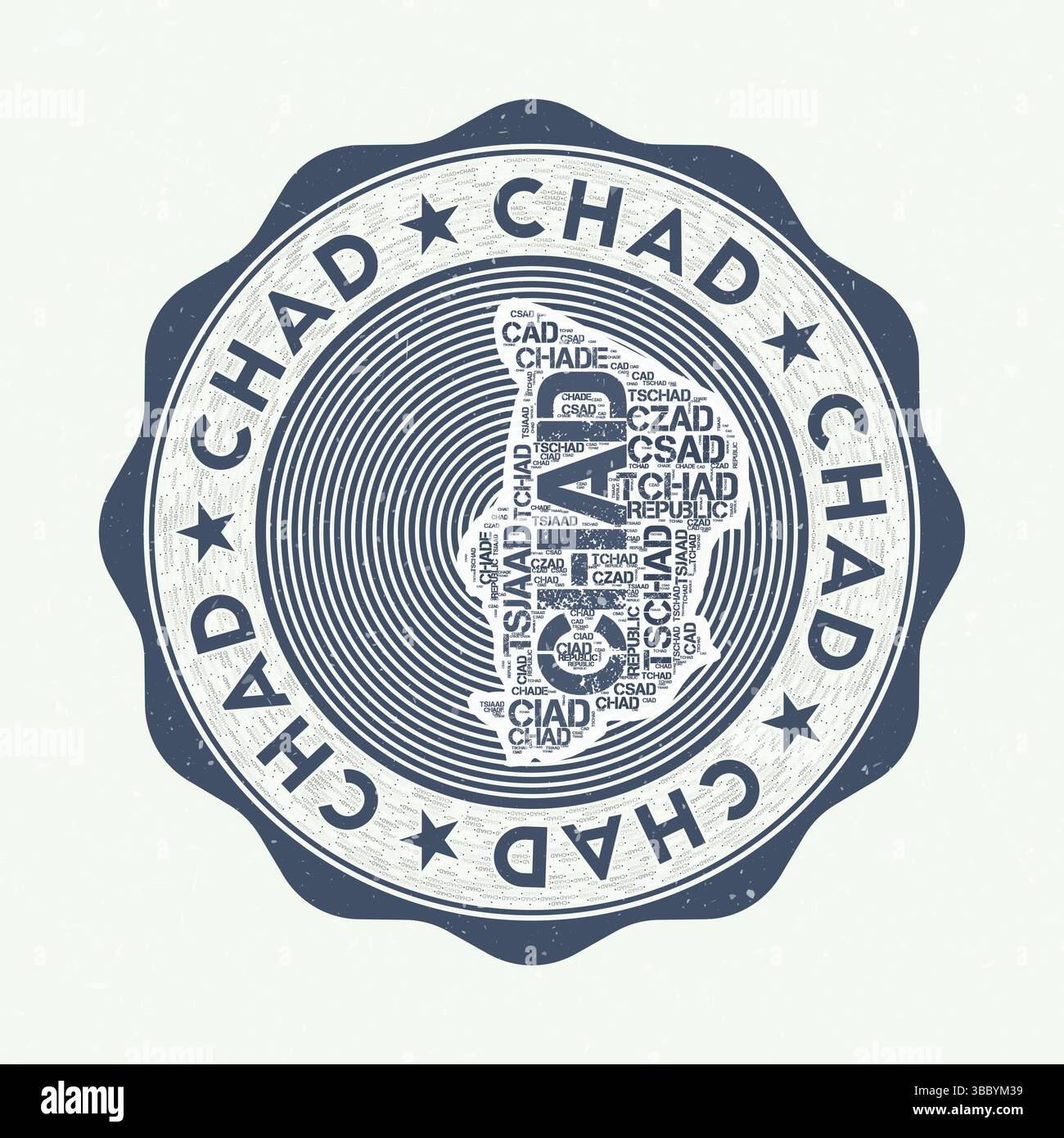 Chad seal. Country round logo with shape of Chad and country name in ...